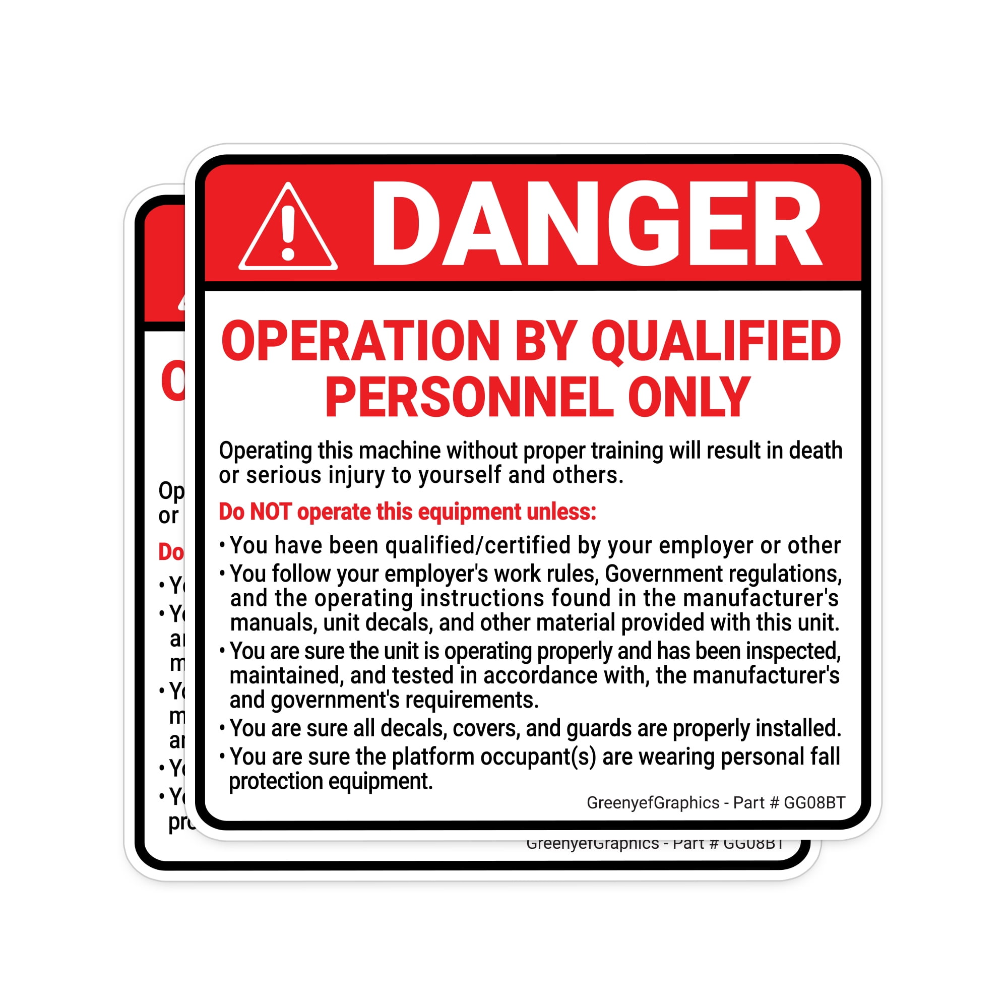 (2 Pack) Operation by Qualified Personnel Only Sticker (Size: 5" x 5 ...