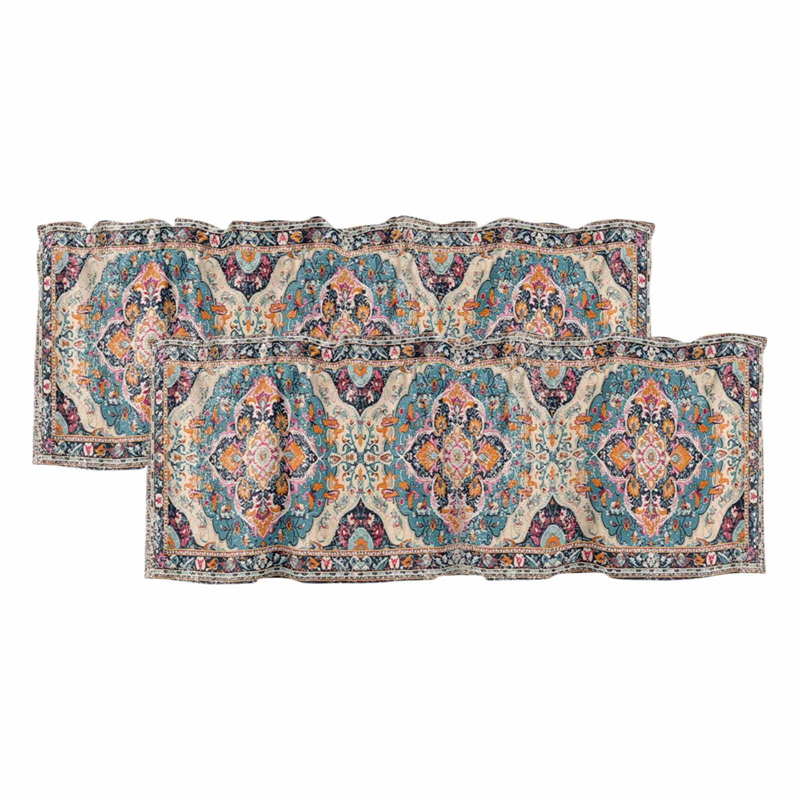 2 Pack Orange Blue Floral Boho Valance for Window Medieval Ethnic ...