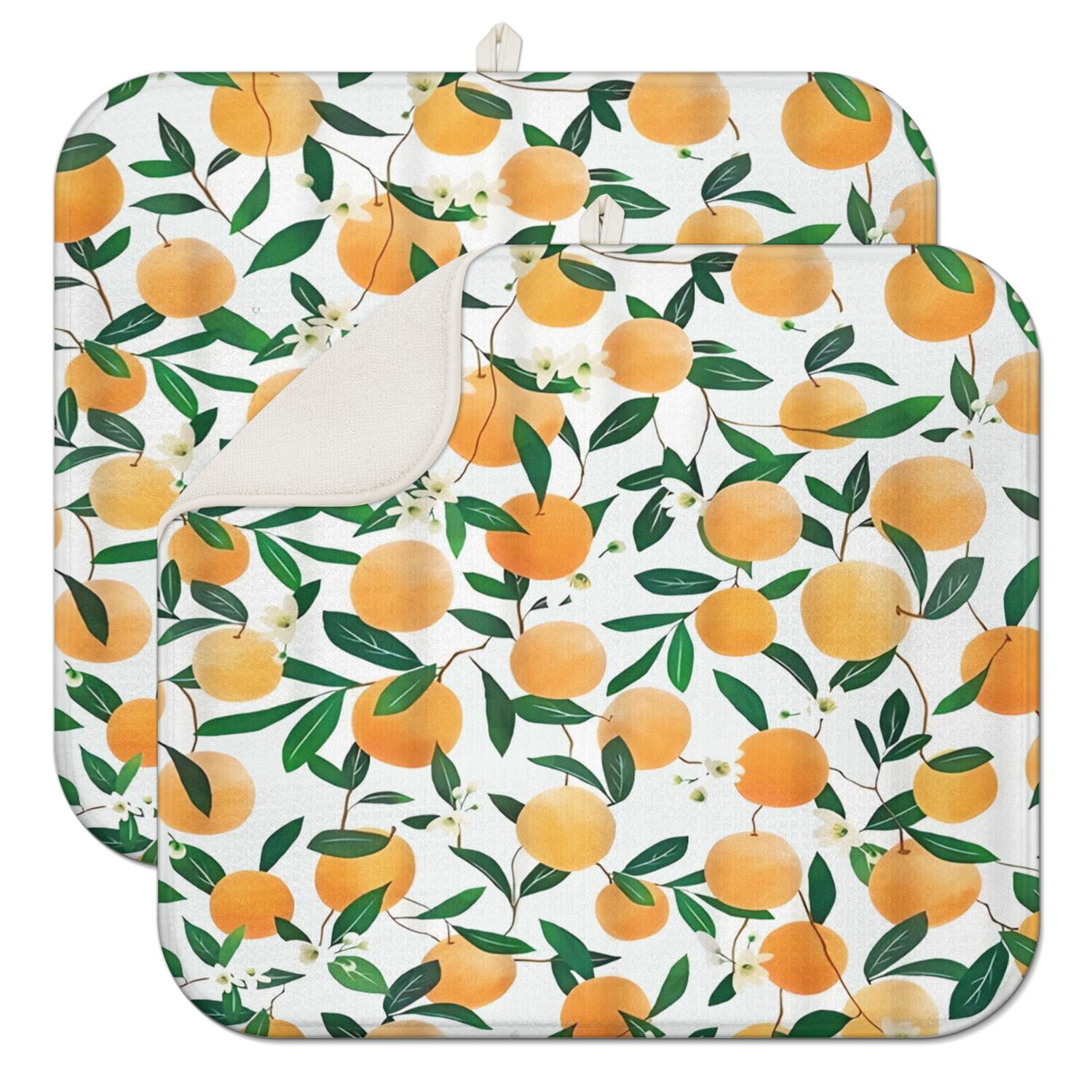 2 Pack Orange Fruit Print Dish Drying Mats - Super Absorbent Microfiber ...