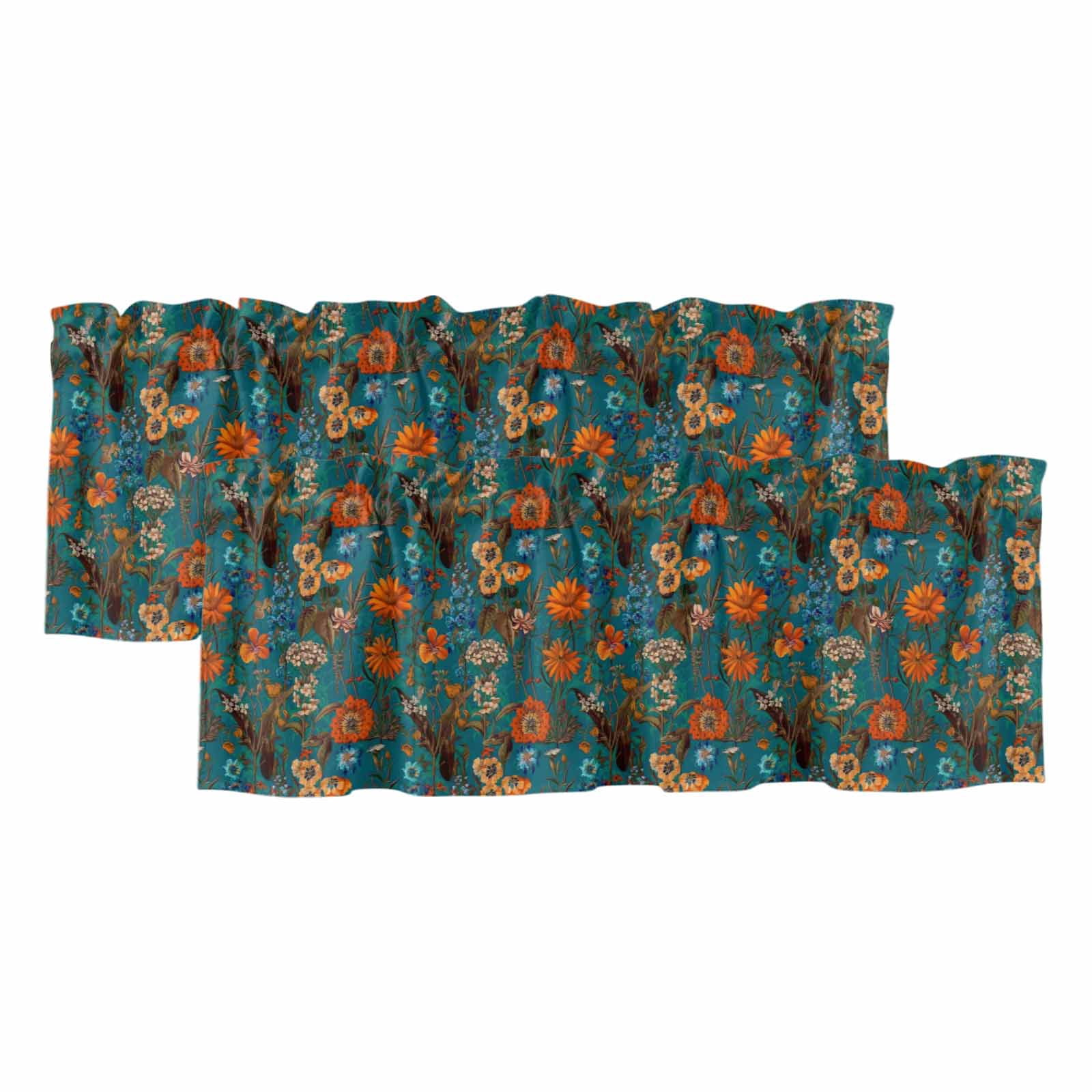 2 Pack Orange Green Spring Floral Valances for Windows Bedroom Living ...