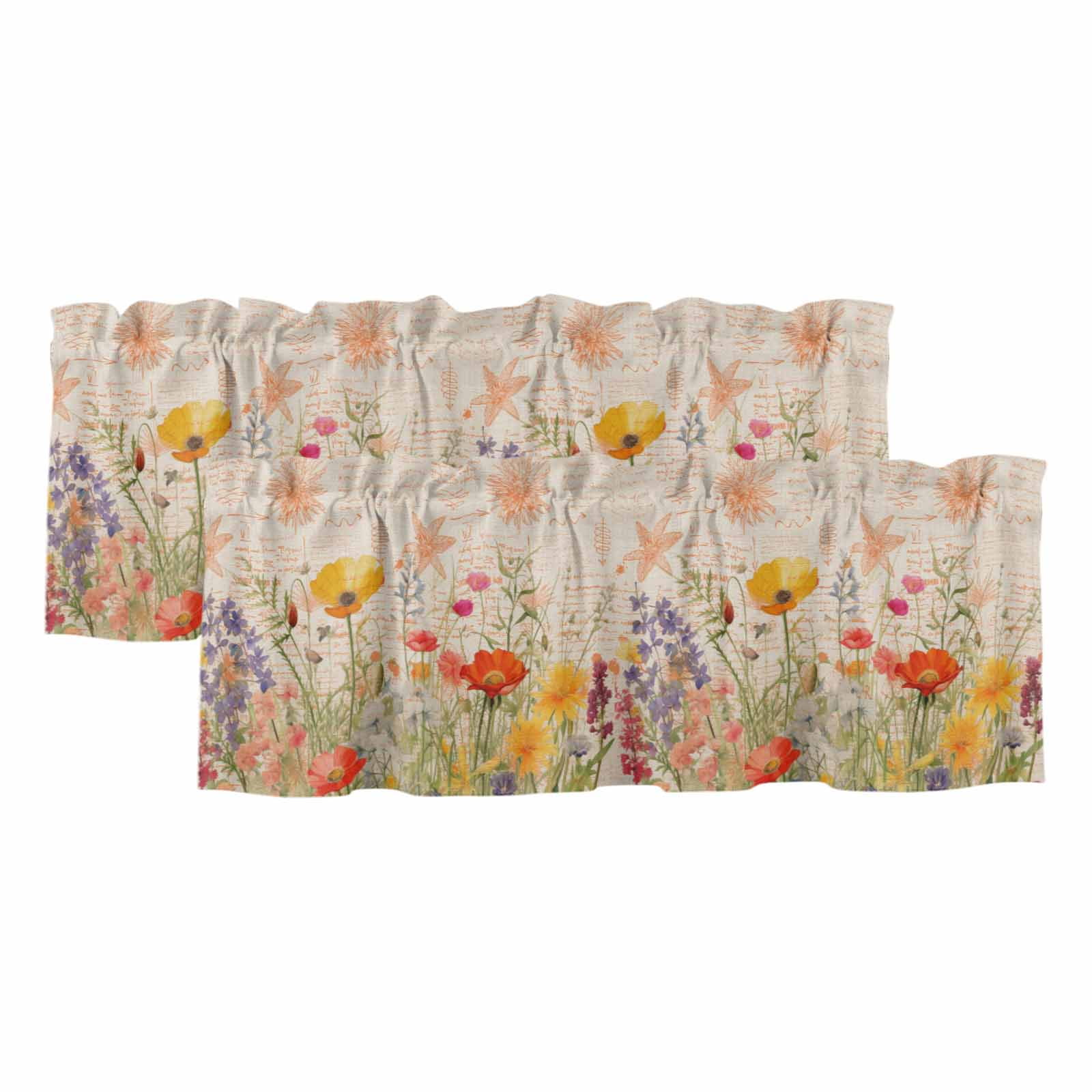 2 Pack Orange Poppy Valance for Window Flower Hand-painted Floral Plant ...