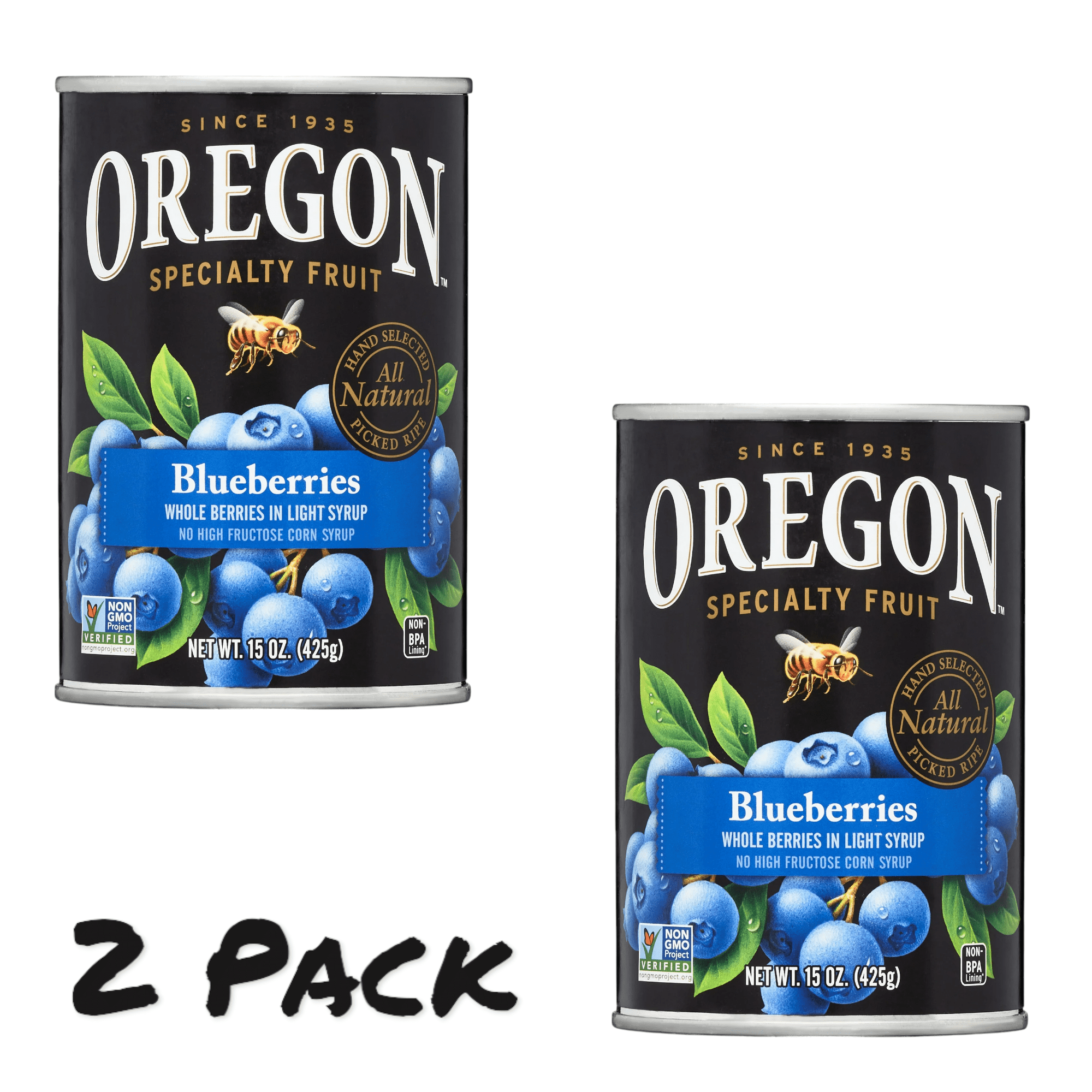 Oregon Canned Blueberries, Light Syrup, 15 oz, 2 Pack, Dessert and ...