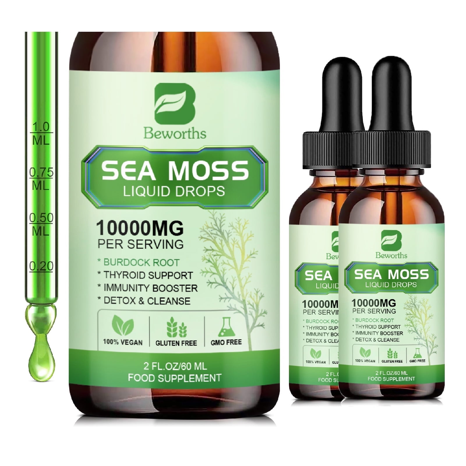 (2 Pack)Organic Sea Moss Liquid Drops 10000mg - 5X Stronger than Gummy ...