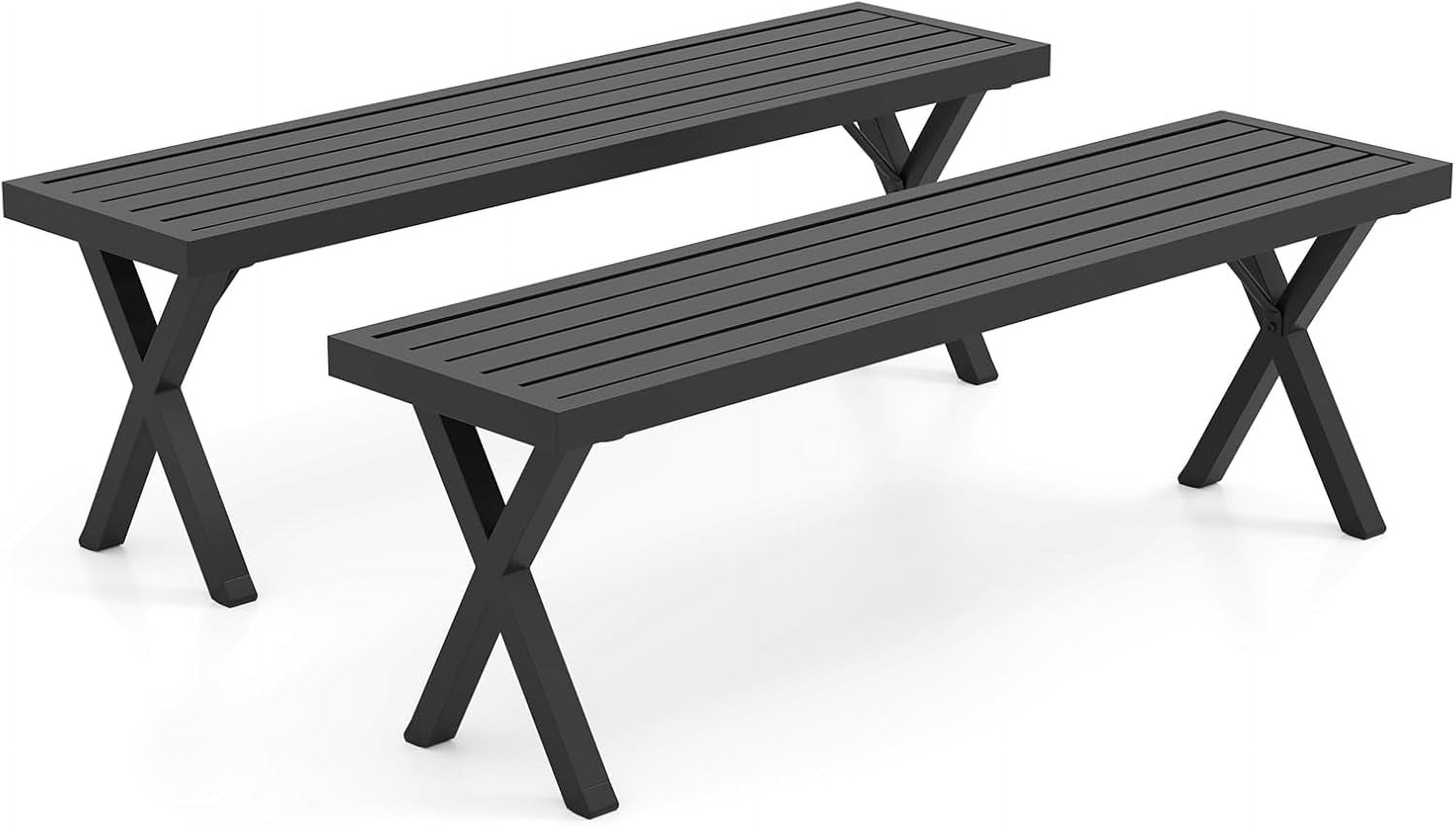 2 Pack Outdoor Bench, Patio Metal Bench with Slatted Seat, X-shaped ...