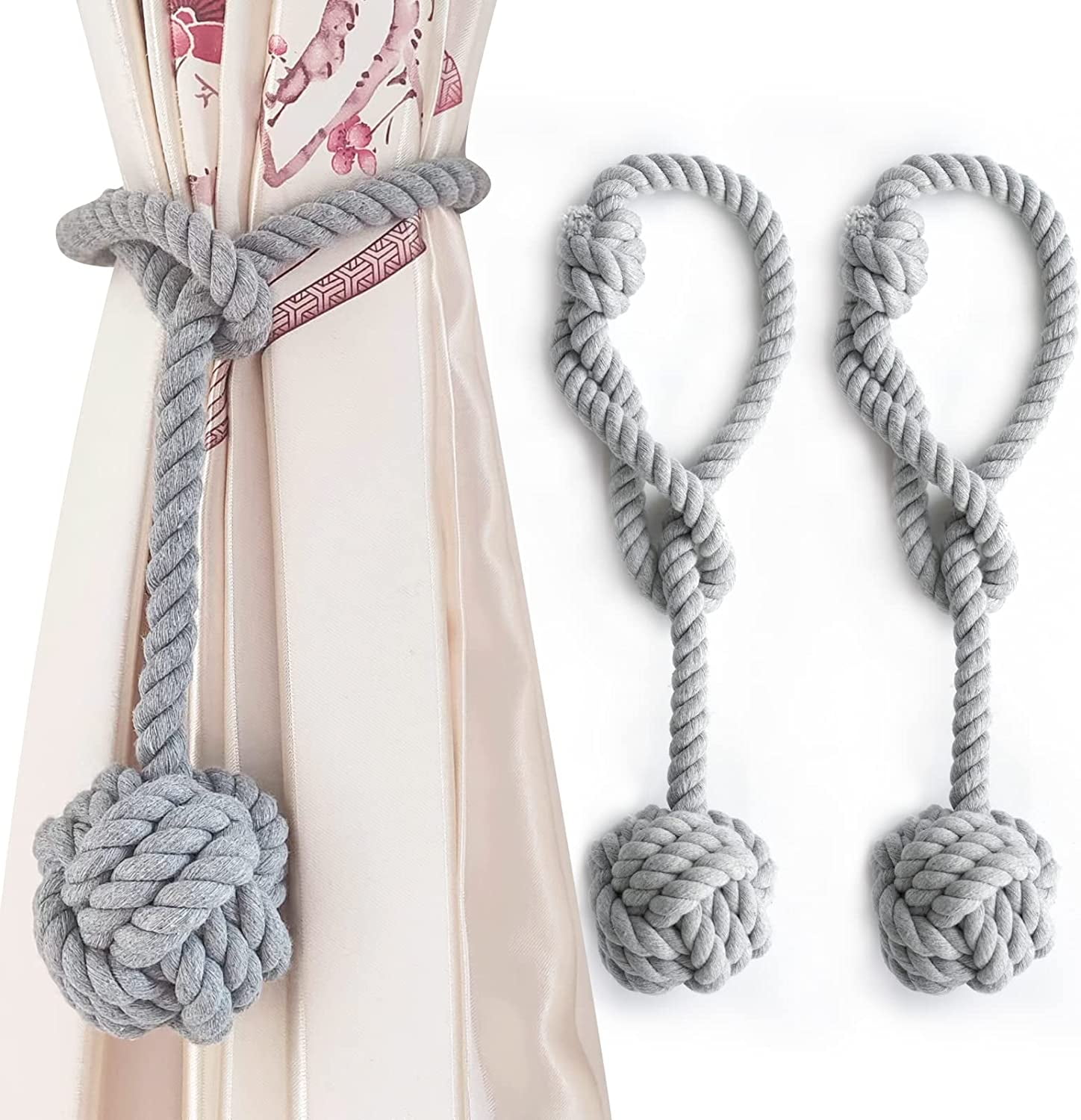 2 Pack Outdoor Curtain Tiebacks Rope, Natural Cotton Rope Curtain ...