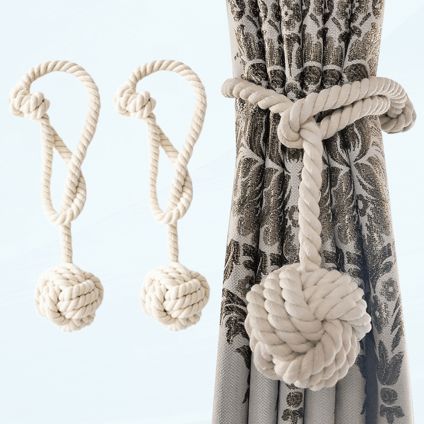 2 Pack Outdoor Curtain Tiebacks Rope, Natural Cotton Curtain Tiebacks ...