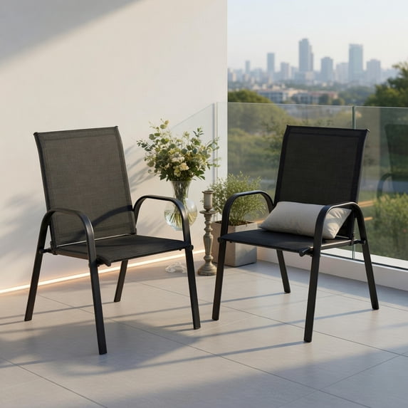 2-Pack Outdoor Dining Chairs with Armrests – Heavy-Duty Steel Frame ...