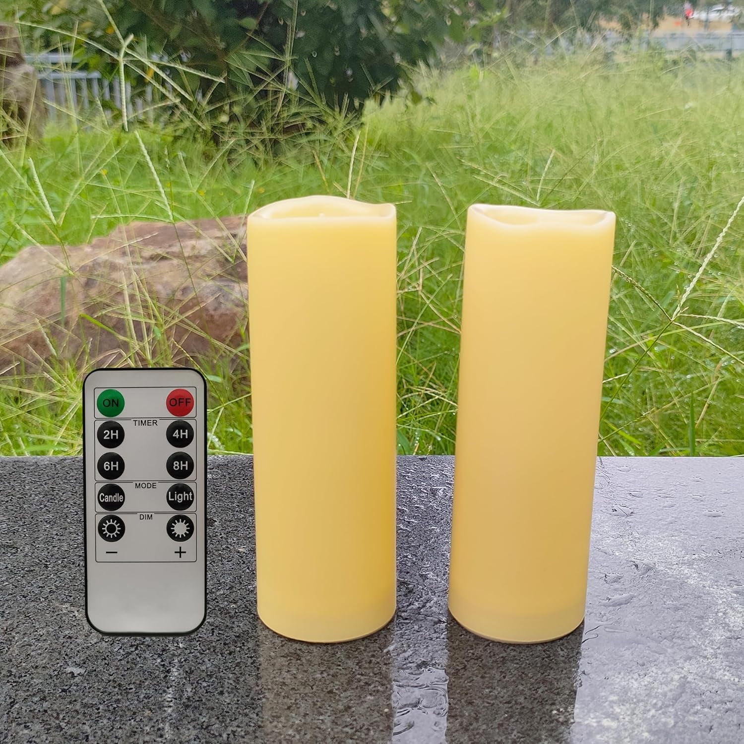 2 Pack Outdoor Flameless Pillar Candles with Remote & Timer Battery ...