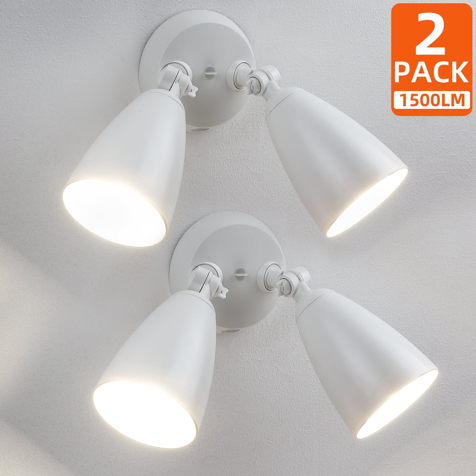 2 Pack Outdoor Flood Light Fixtures With Dual Adjustable Heads,1500lm ...