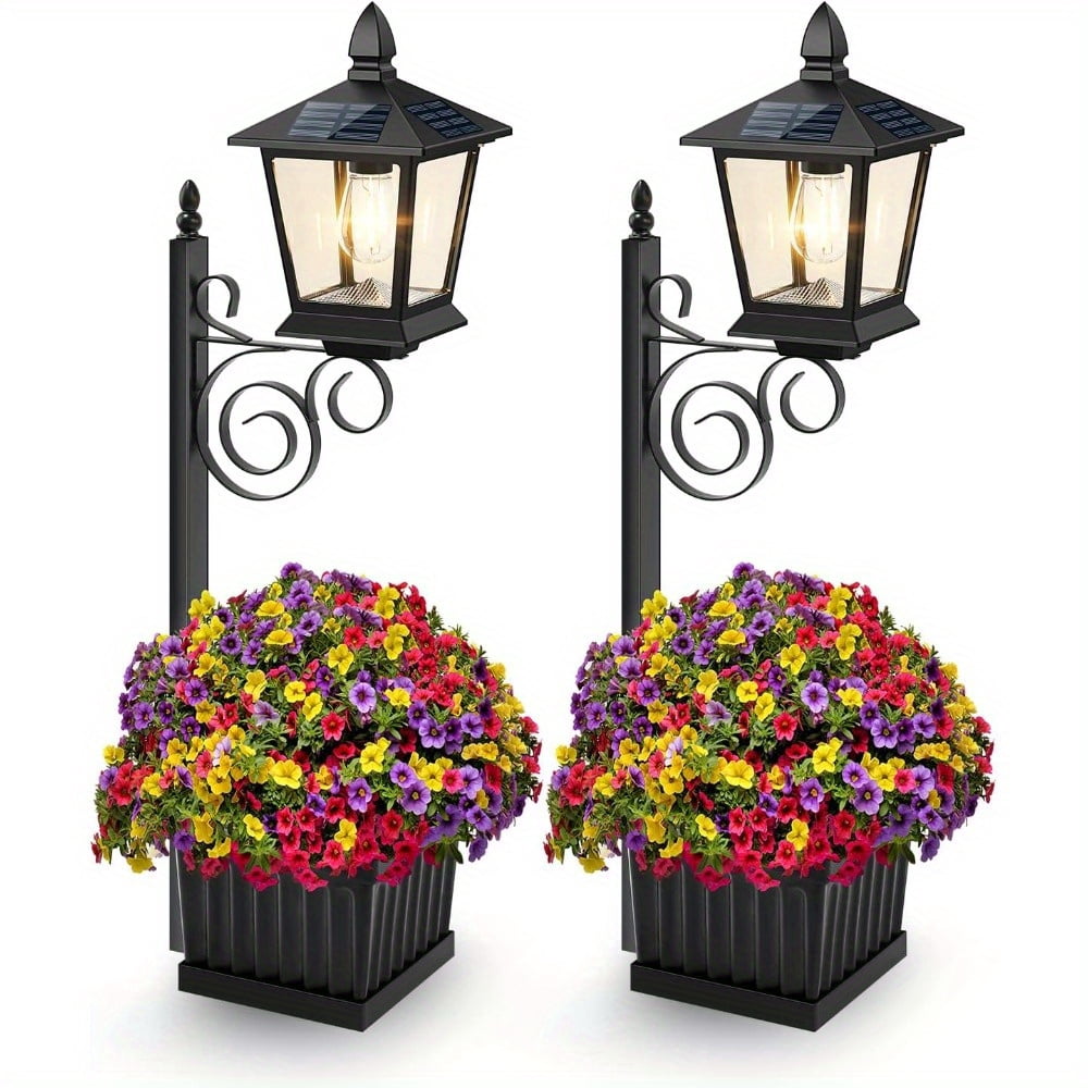 2-Pack Outdoor Flower Pots, Solar Lamp Post with Planter Outdoor, Wall ...
