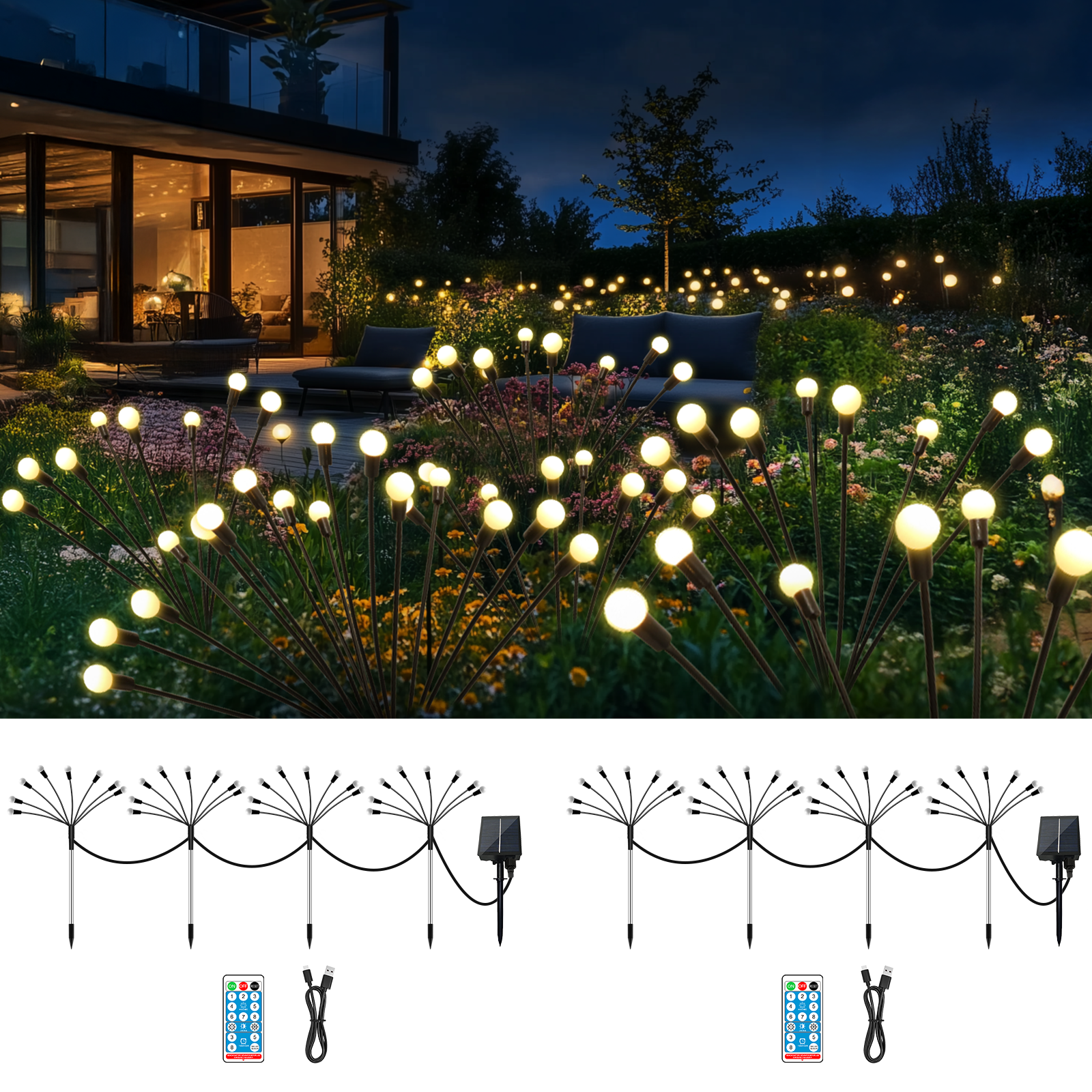 2 Pack Outdoor Garden Lights Solar Powered, 32 LED Firefly Lights ...