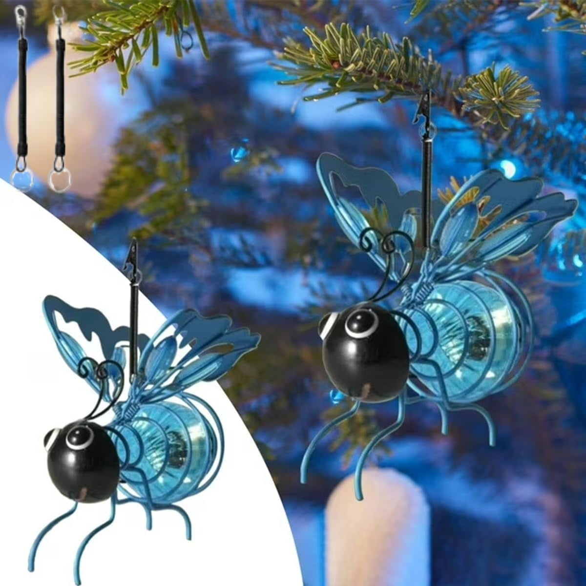 2 Pack Outdoor Hanging Solar Bee Simulation Lights, Insect Bees Garden ...