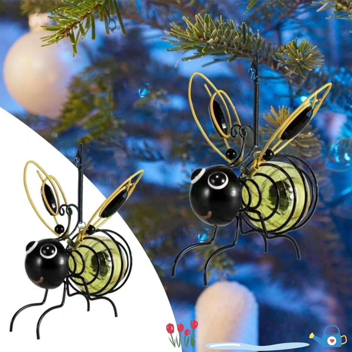 2 Pack Outdoor Hanging Solar Bee Simulation Lights, Insect Bees Garden ...