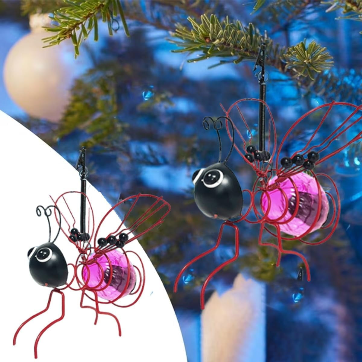 2 Pack Outdoor Hanging Solar Bee Simulation Lights, Insect Bees Garden ...