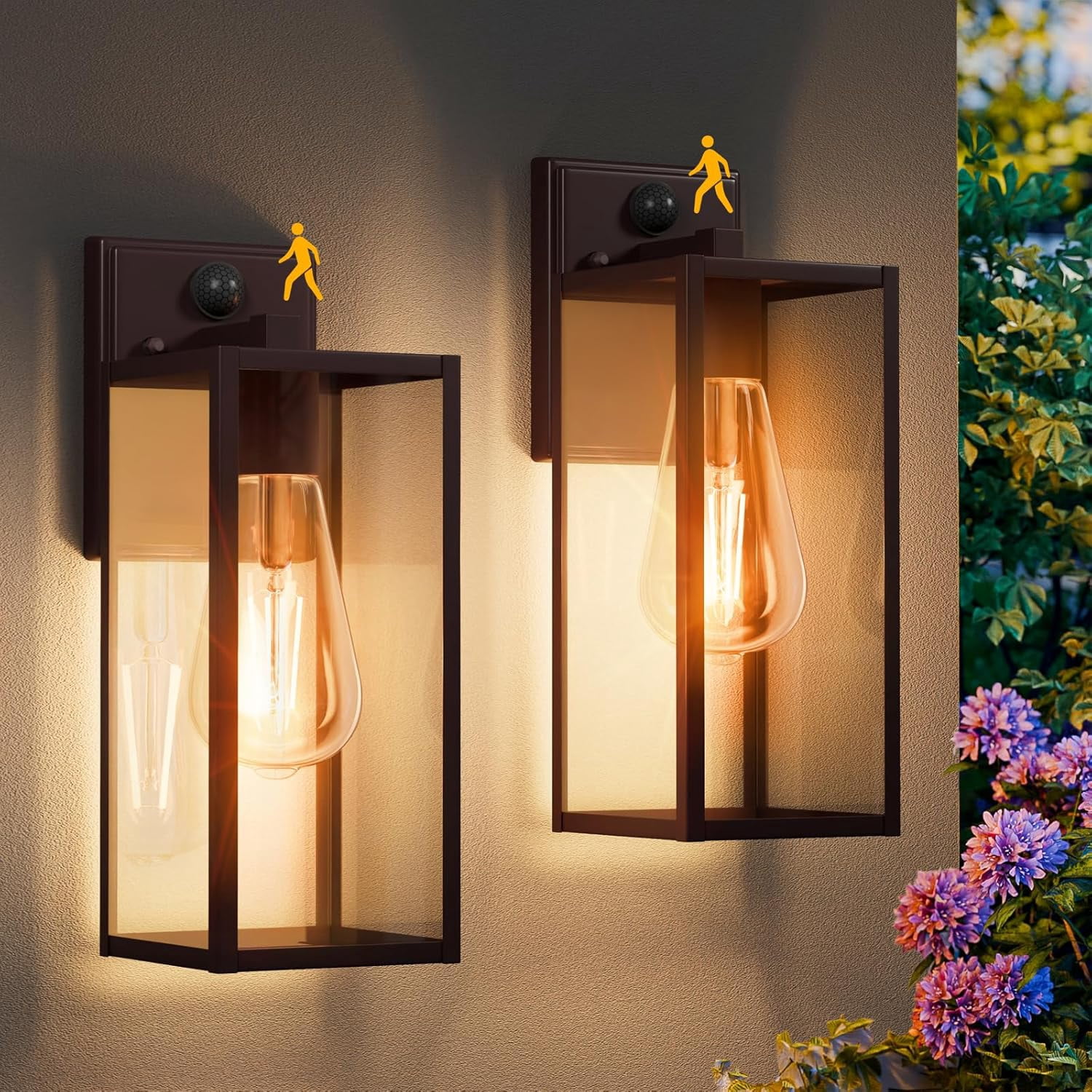 2 Pack Outdoor Motion Sensor Wall Light Fixtures, Waterproof Black ...