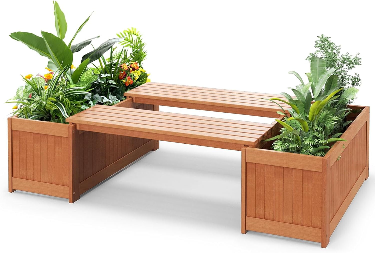 2 Pack Outdoor Planter Benches, 45 Gallon Outdoor Bench Wooden Raised ...