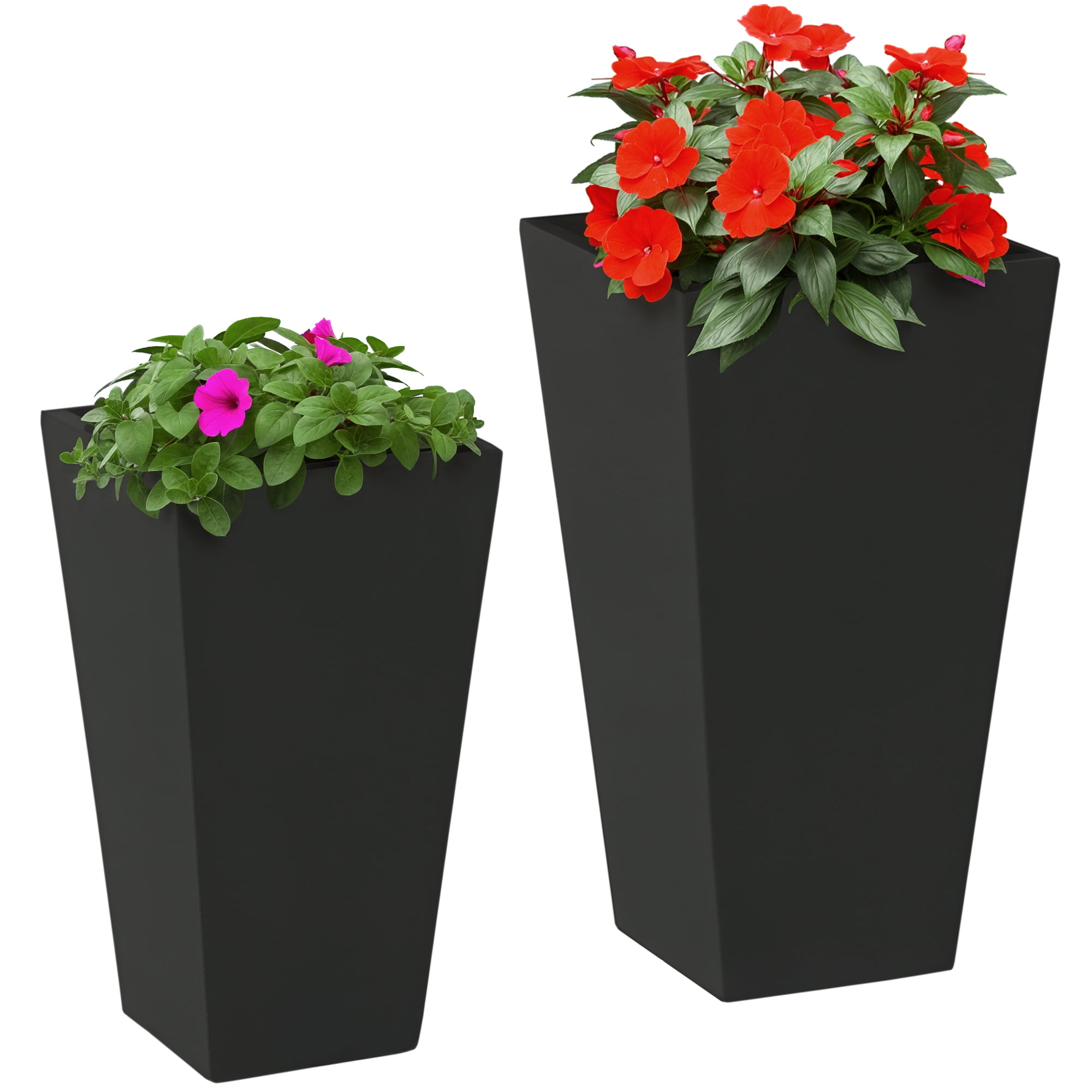 2-Pack Outdoor Planter Set, Flower Pots with Drainage Holes, Durable ...