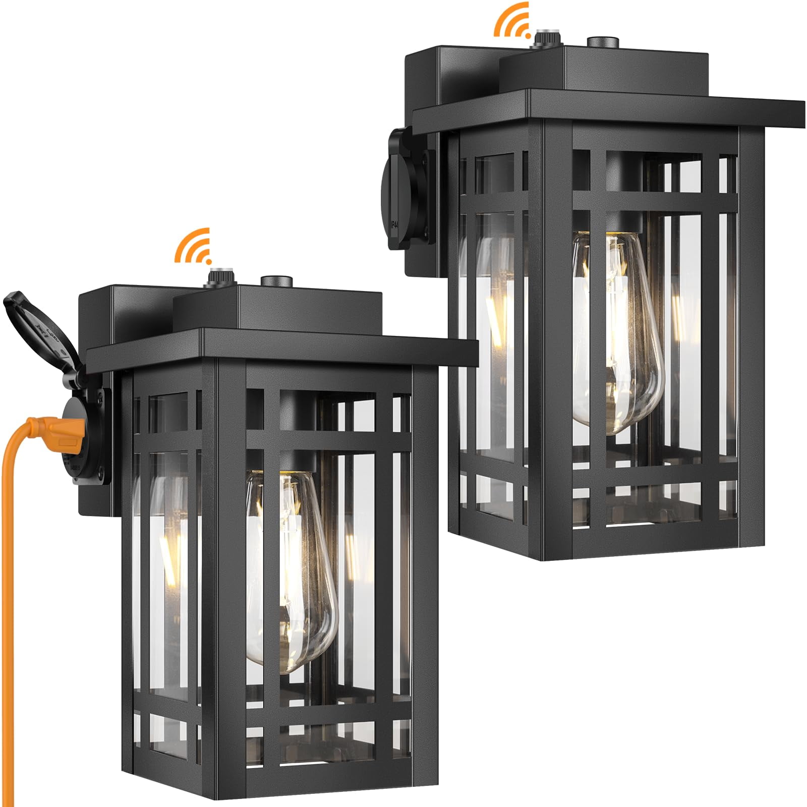 2-Pack Outdoor Porch Lights with Outlet,Dusk to Dawn Motion Modern ...