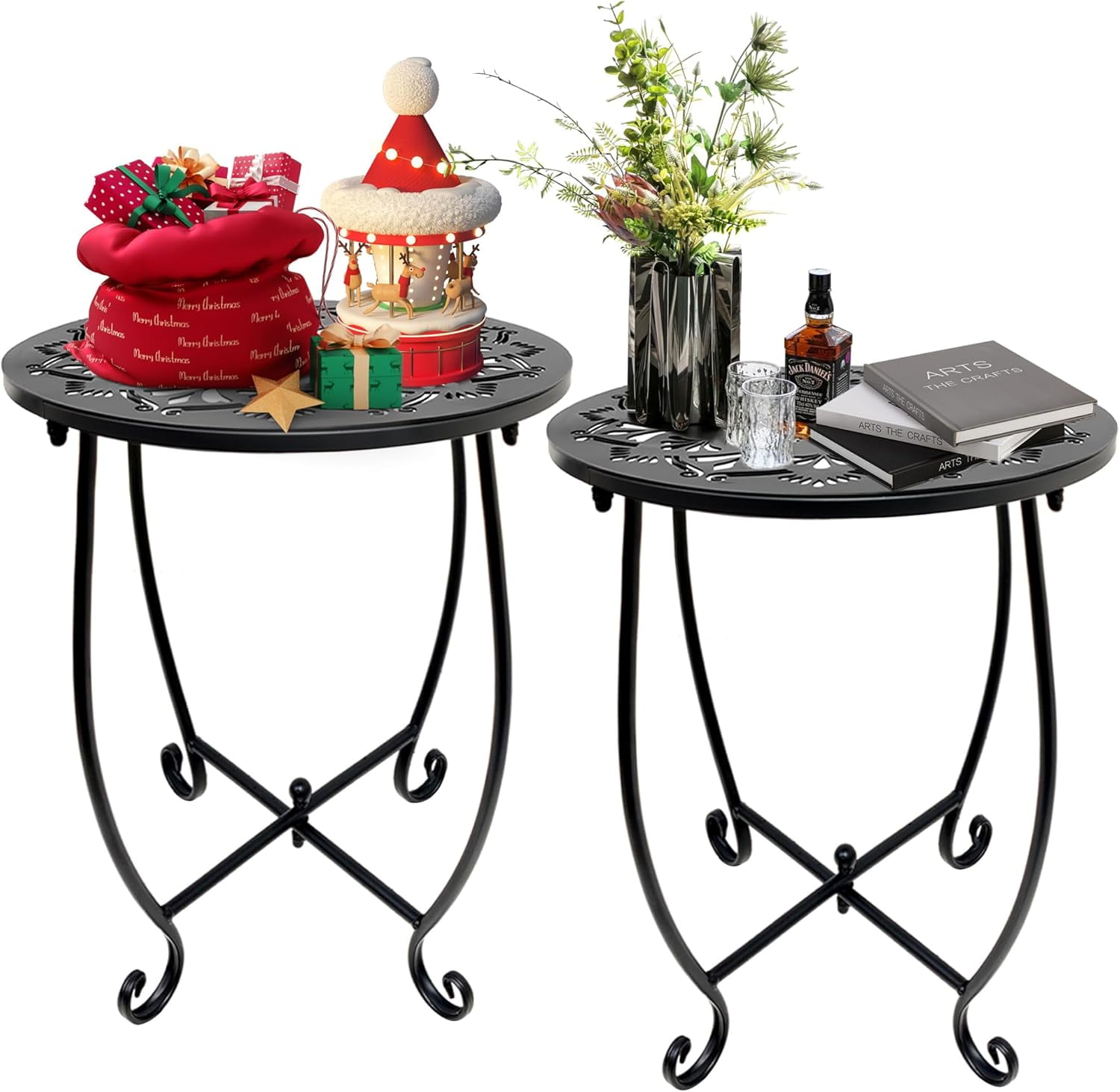 2 Pack Outdoor Side Tables, 14" Round Patio Side Table, Weather ...