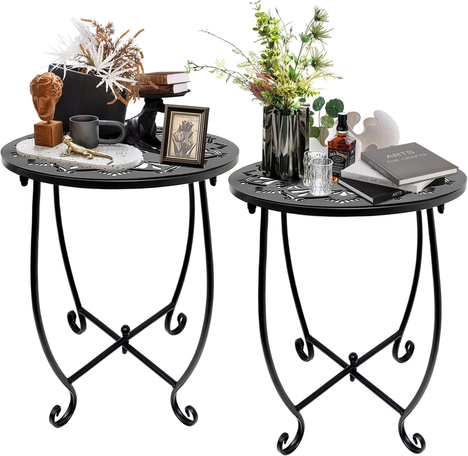 2 Pack Outdoor Side Tables for Patio,14 Inch Weather Resistant Metal ...
