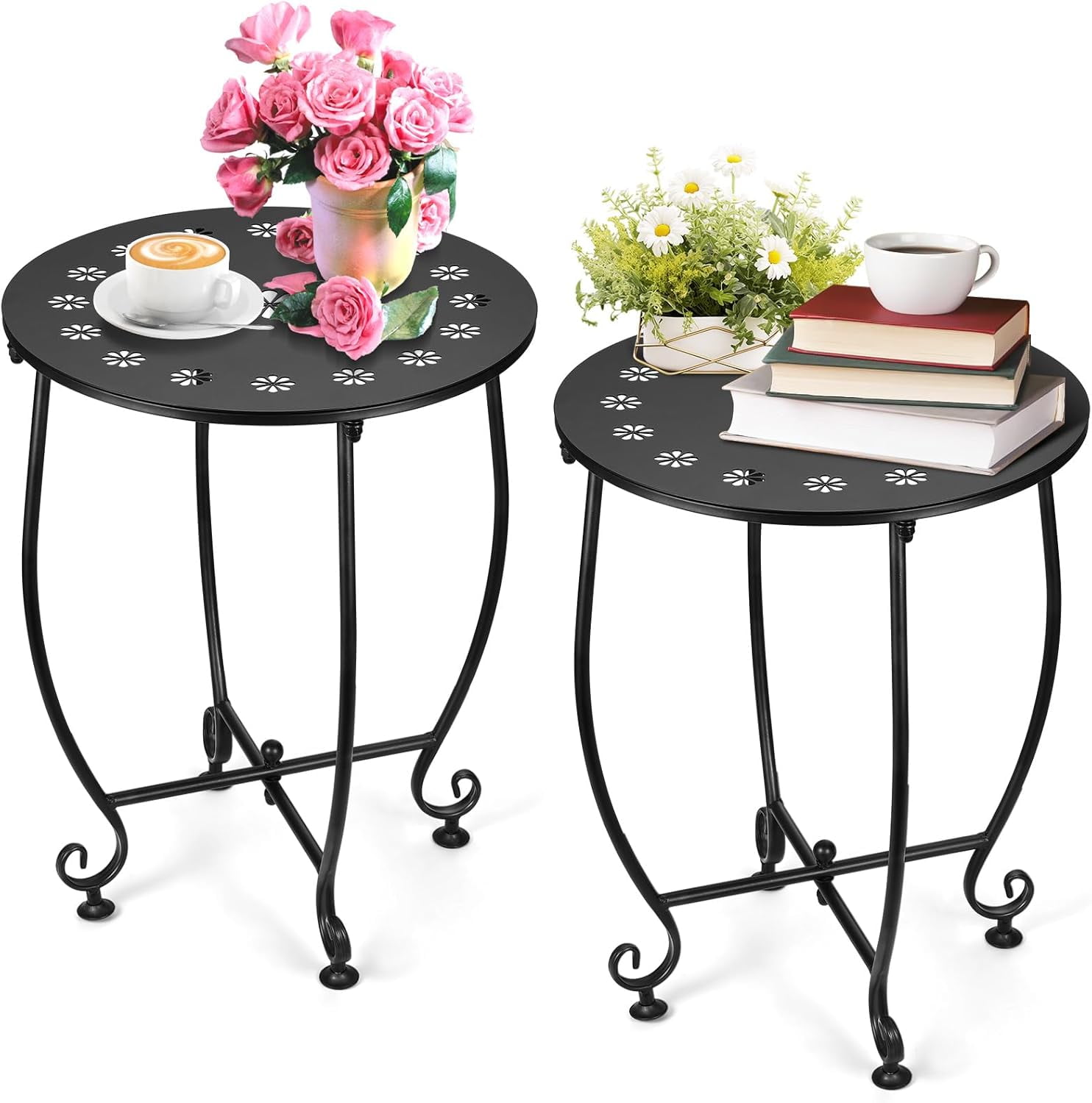 2 Pack Outdoor Side Tables for Patio, Weather Resistant Steel Patio ...