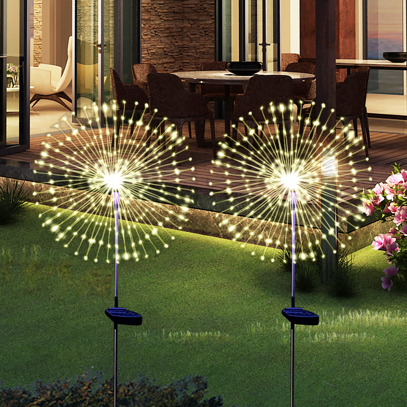 2 Pack Outdoor Solar Garden Light Firework Lights 120 LED Waterproof ...