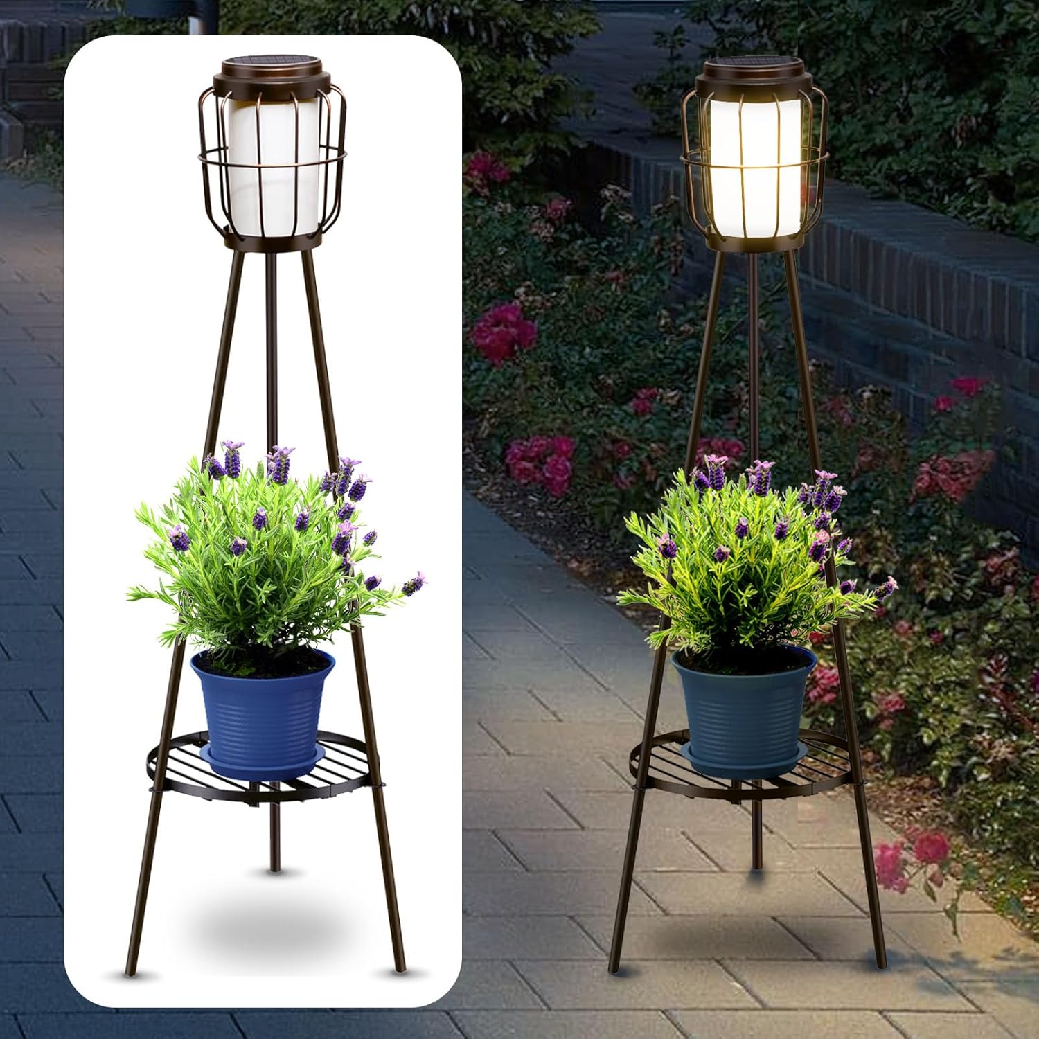 2 Pack Outdoor Solar Lights With Plant Stands, 36.22" Metal Solar ...
