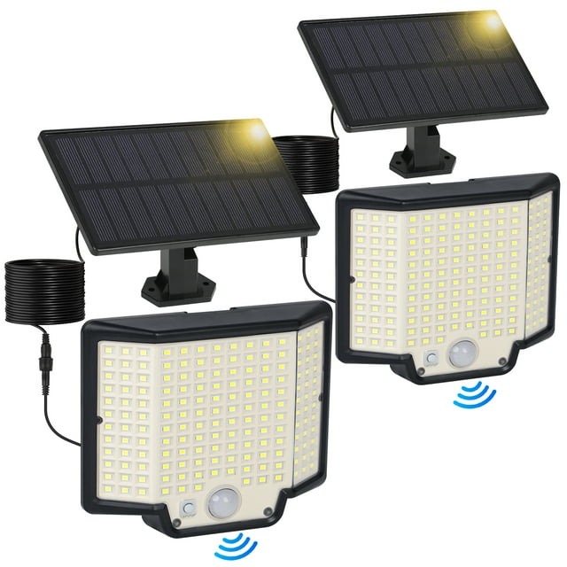 2 Pack Solar lights Outdoor Motion Light,166LED Hight bright Independent Panel Solar Flood ...
