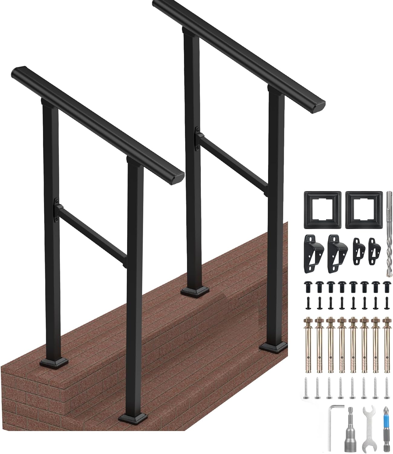 2 Pack Outdoor Stair Railing, Handrails for Outdoor Steps, Handrail ...