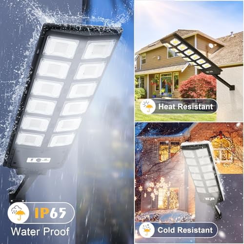 2 Pack Outdoor Street Lights, 504 LEDs 6500K Solar Street Lights ...