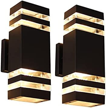 2 Pack Outdoor Wall Light Modern Waterproof Up Down Aluminum Cylinder ...