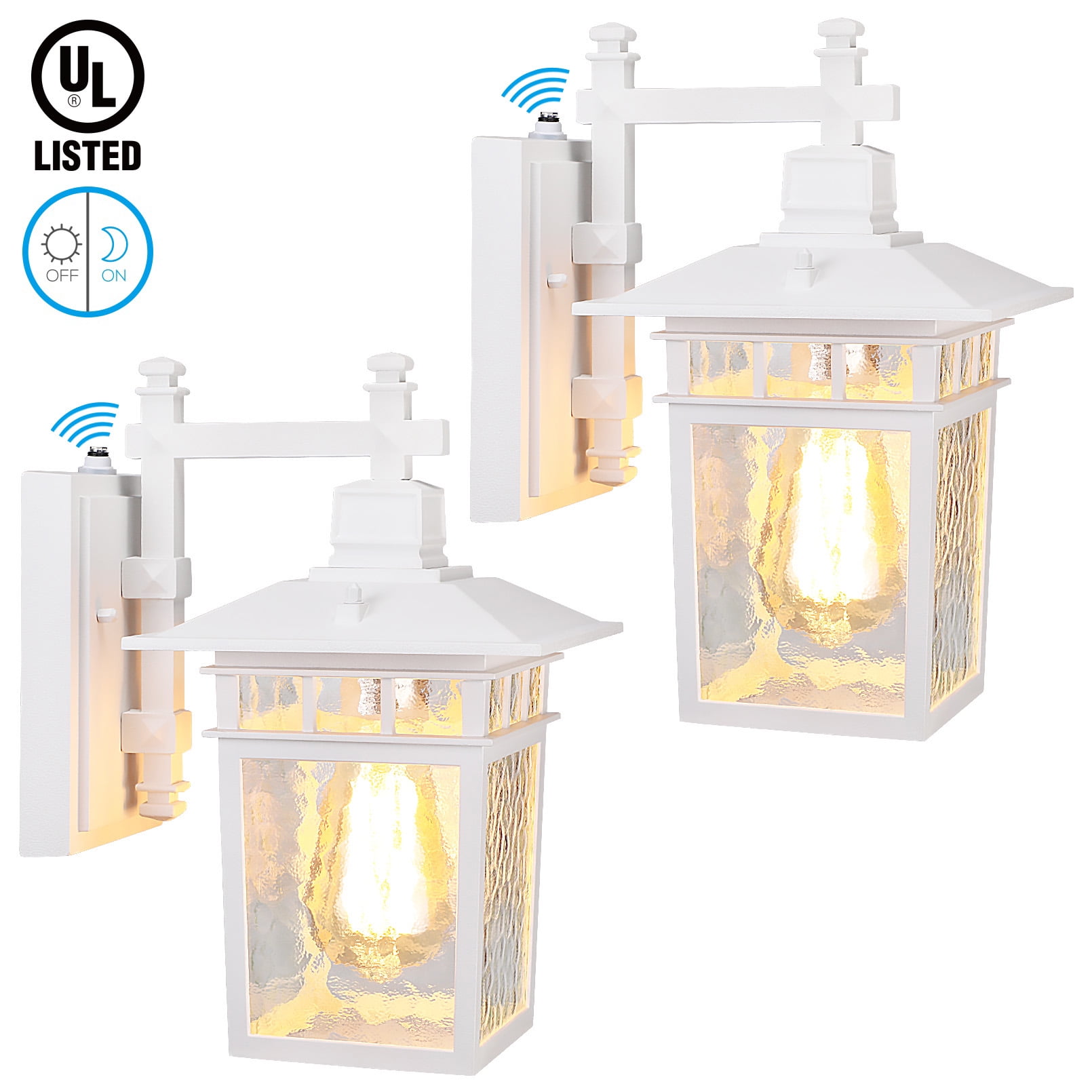 2 Pack Outdoor Wall Light, Water Ripple Glass Exterior Wall Sconce Dusk ...