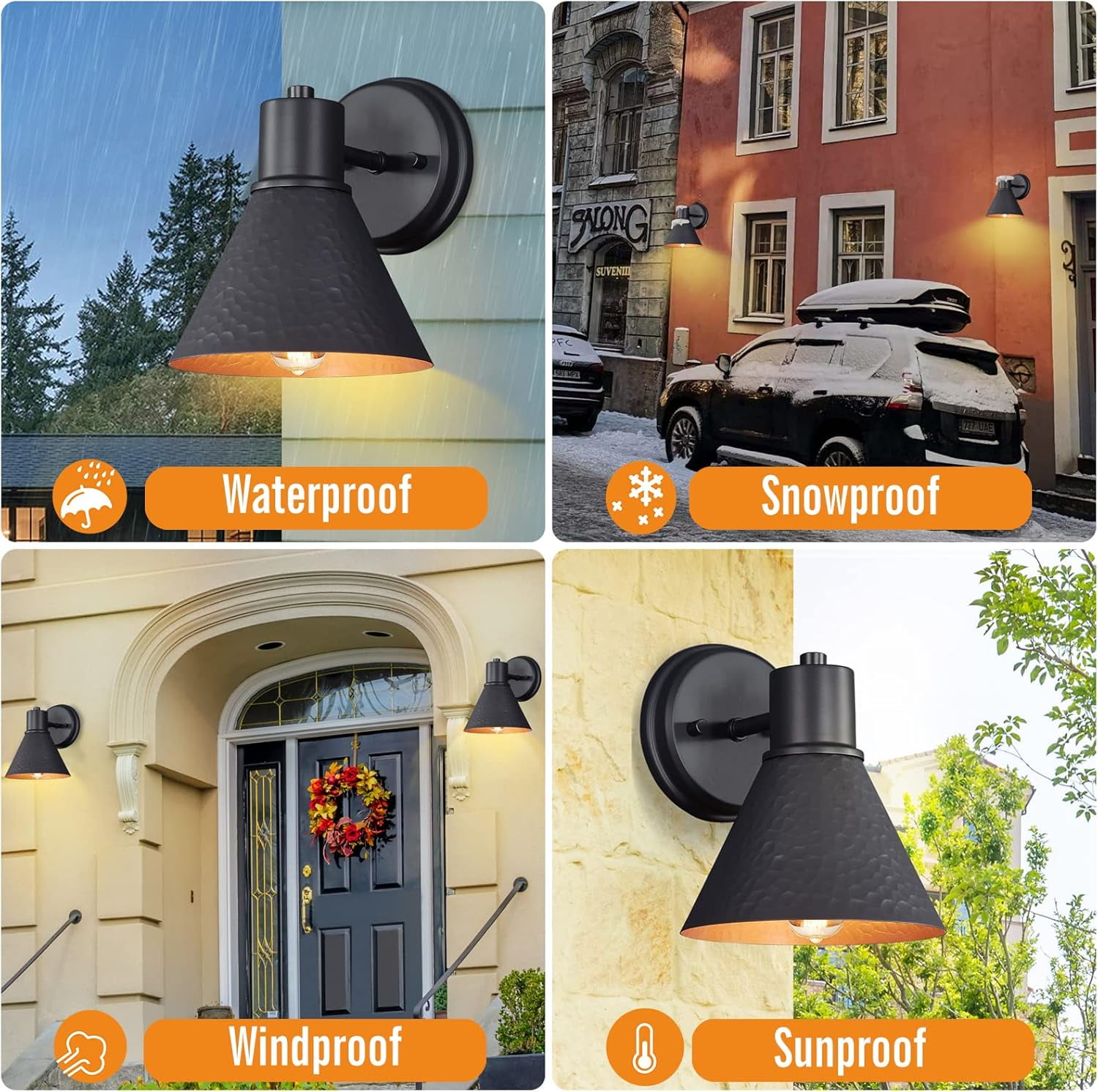 2 Pack Outdoor Wall Sconces - Farmhouse Style Black Barn Light with ...