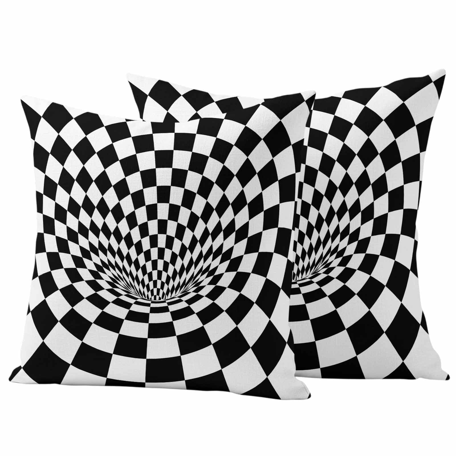 2 Pack Outdoor Waterproof Throw Pillow Covers,3D Checkerboard Tunnel ...