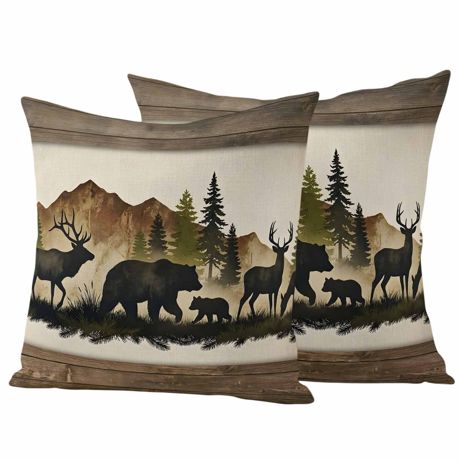 2 Pack Outdoor Waterproof Throw Pillow Covers,Animal Elk Bear ...