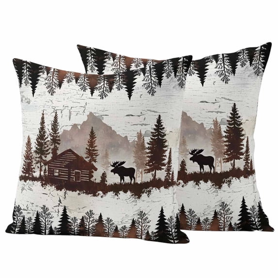 2 Pack Outdoor Waterproof Throw Pillow Covers,Black Deer Forest Wooden ...