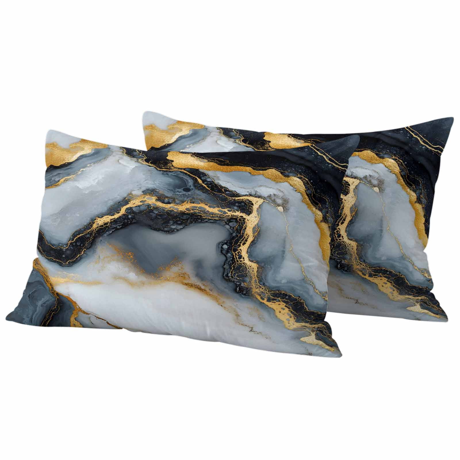 2 Pack Outdoor Waterproof Throw Pillow Covers,Black Gray Marble Gold ...