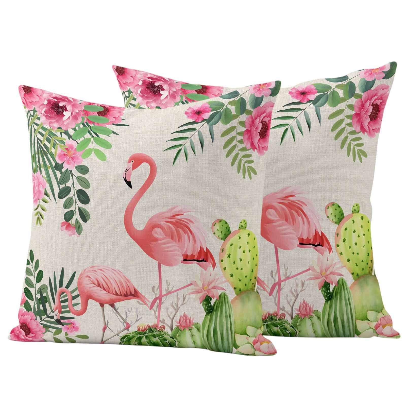 2 Pack Outdoor Waterproof Throw Pillow Covers,Blossom Flower Flamingo ...