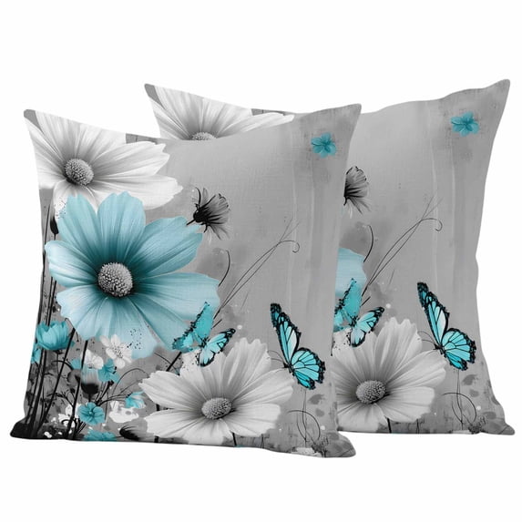 2 Pack Outdoor Waterproof Throw Pillow Covers,Blue White Daisy ...