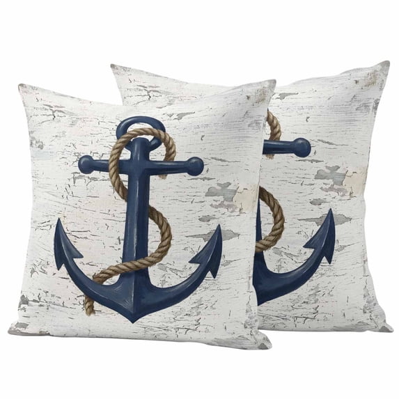 2 Pack Outdoor Waterproof Throw Pillow Covers,Coastal Blue Anchor ...