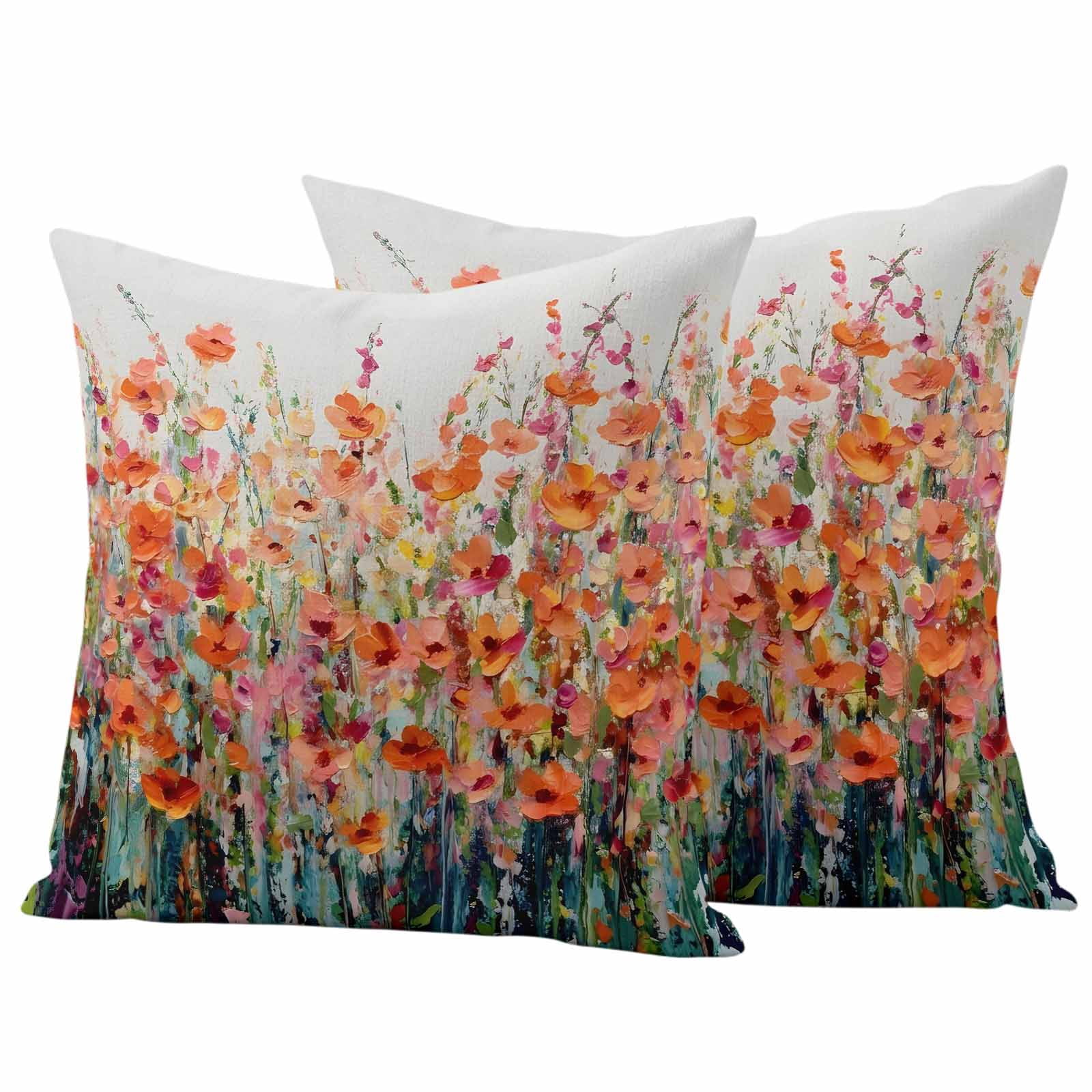 2 Pack Outdoor Waterproof Throw Pillow Covers,Country Orange Poppy ...