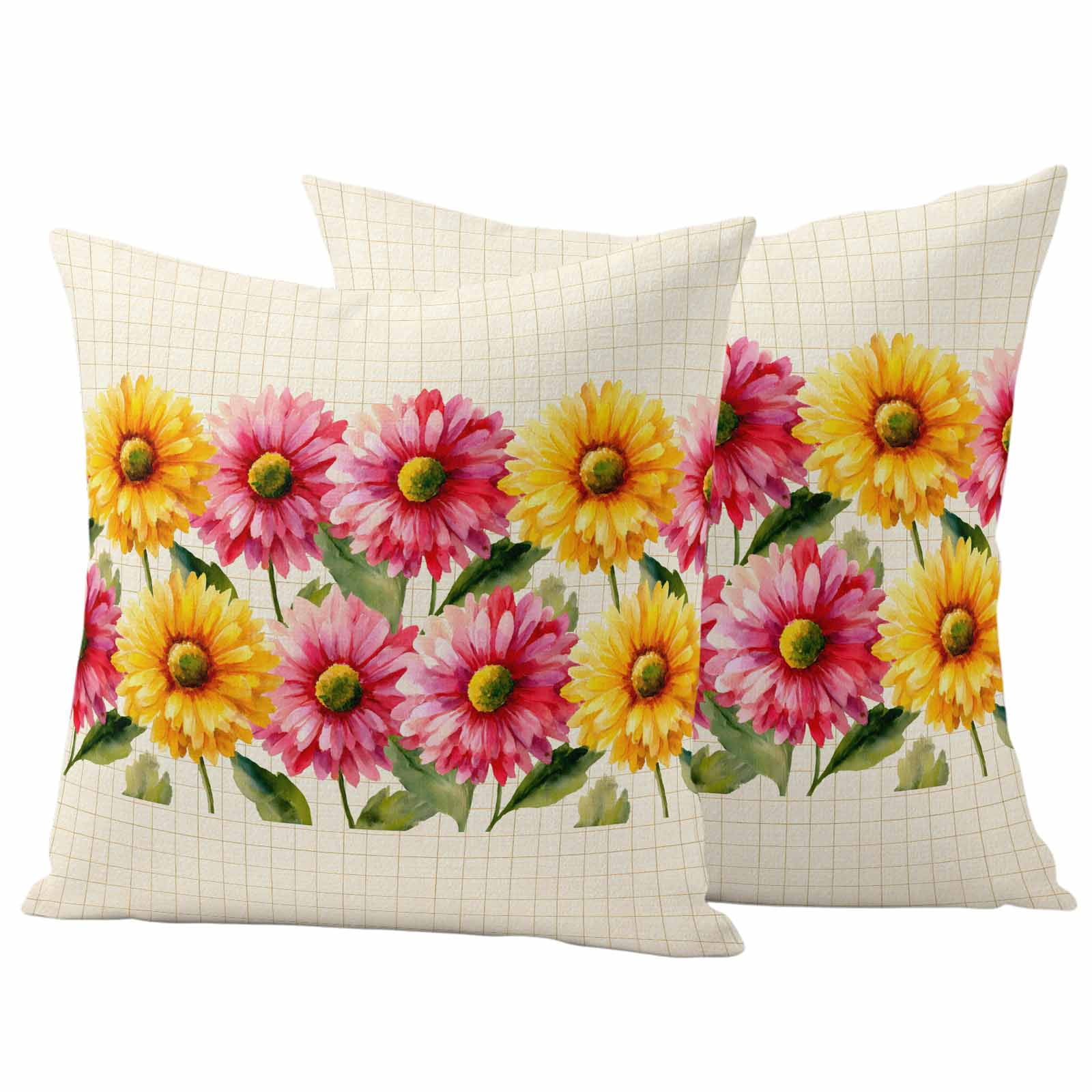 2 Pack Outdoor Waterproof Throw Pillow Covers,Country Pink Yellow ...