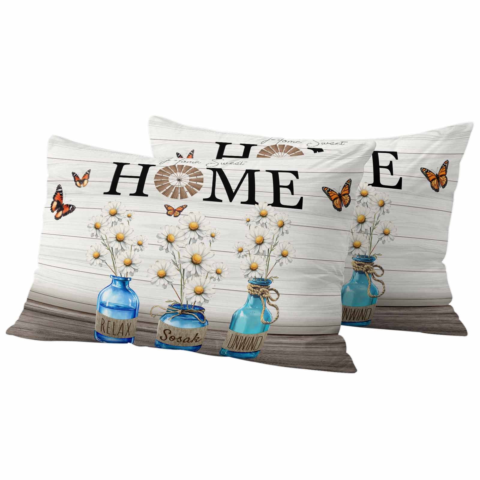 2 Pack Outdoor Waterproof Throw Pillow Covers,Country White Daisy Wood ...