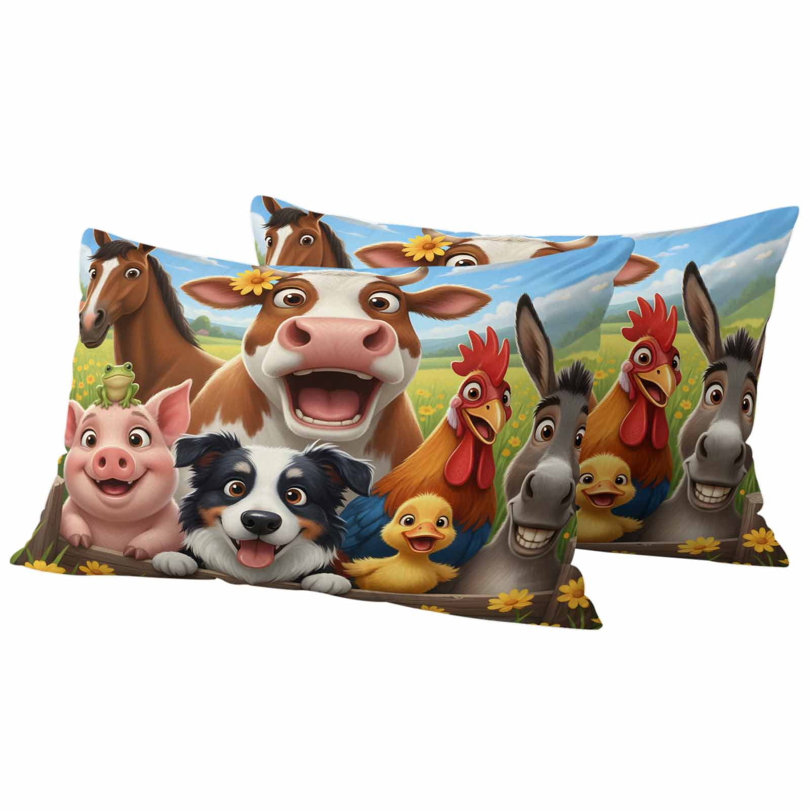2 Pack Outdoor Waterproof Throw Pillow Covers,Farm Animal Pig Chickens ...