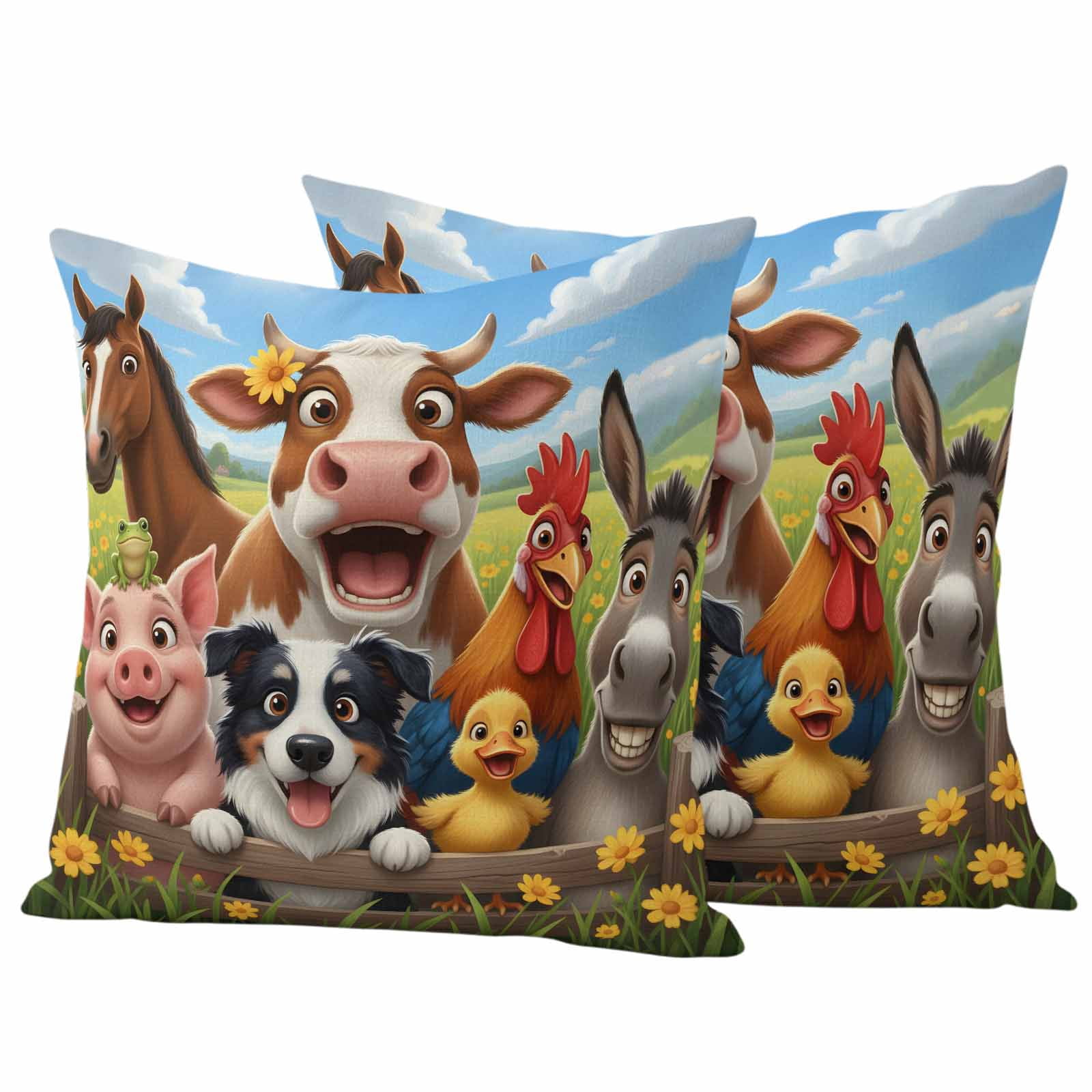 2 Pack Outdoor Waterproof Throw Pillow Covers,Farm Animal Pig Chickens ...