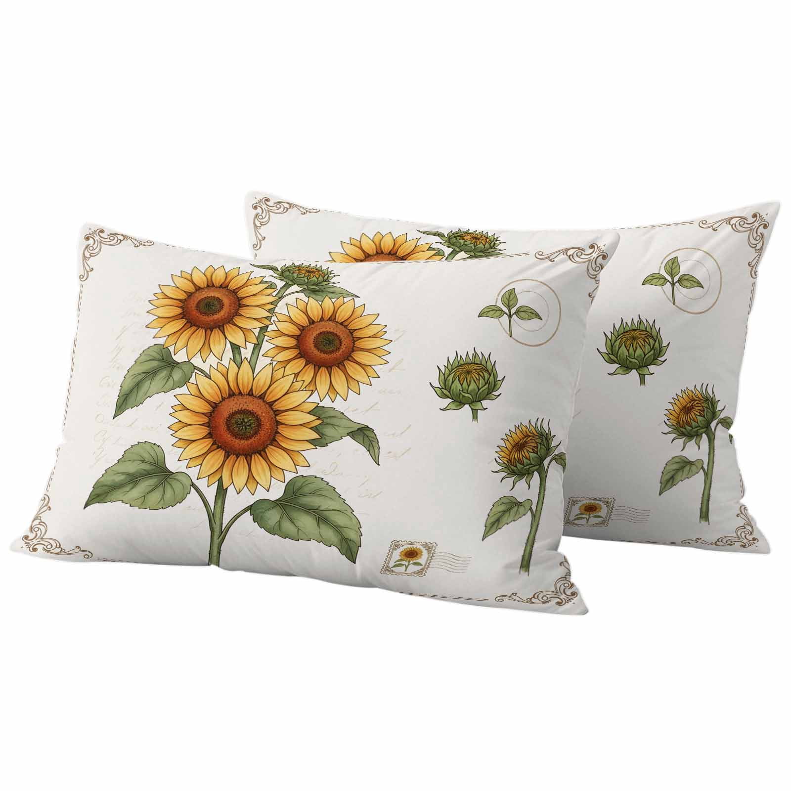 2 Pack Outdoor Waterproof Throw Pillow Covers,Farm Sunflower Leaves on ...