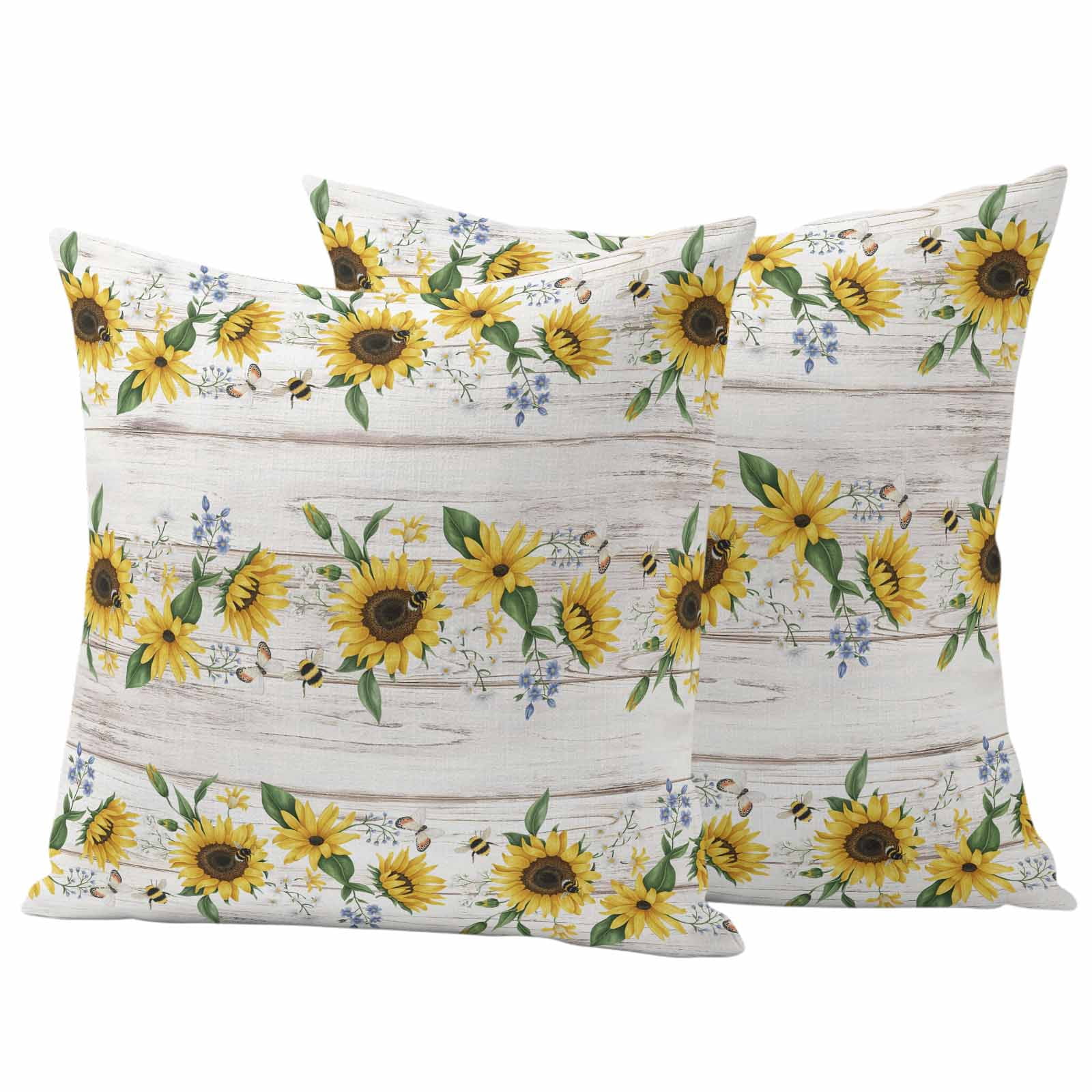 2 Pack Outdoor Waterproof Throw Pillow Covers,Farm Sunflowers Bee ...