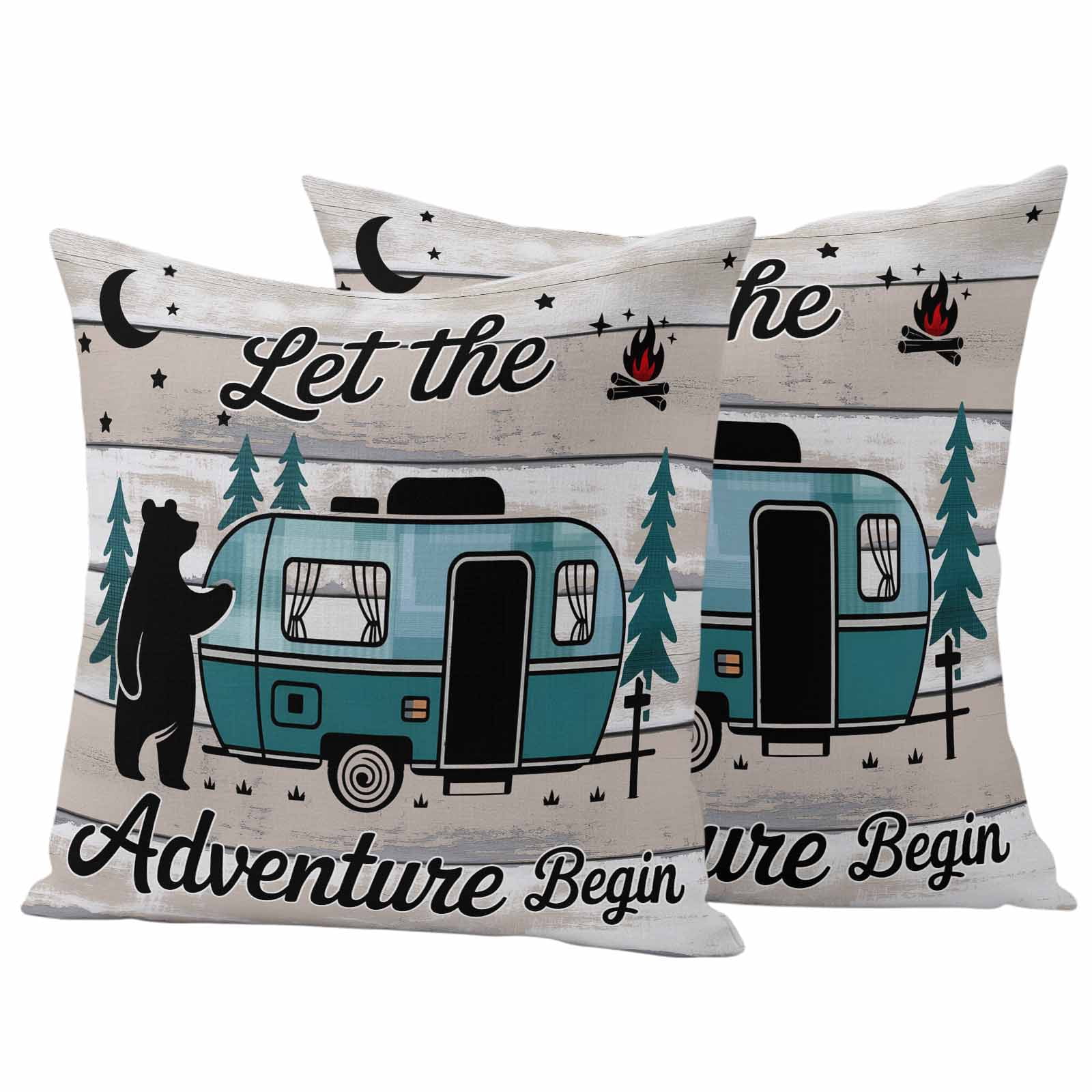 2 Pack Outdoor Waterproof Throw Pillow Covers,Farmhouse Bear Camper Van ...