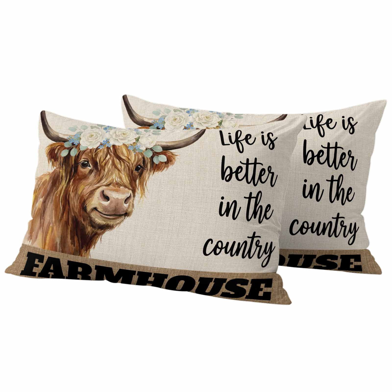 2 Pack Outdoor Waterproof Throw Pillow Covers,Farmhouse Brown Cow ...