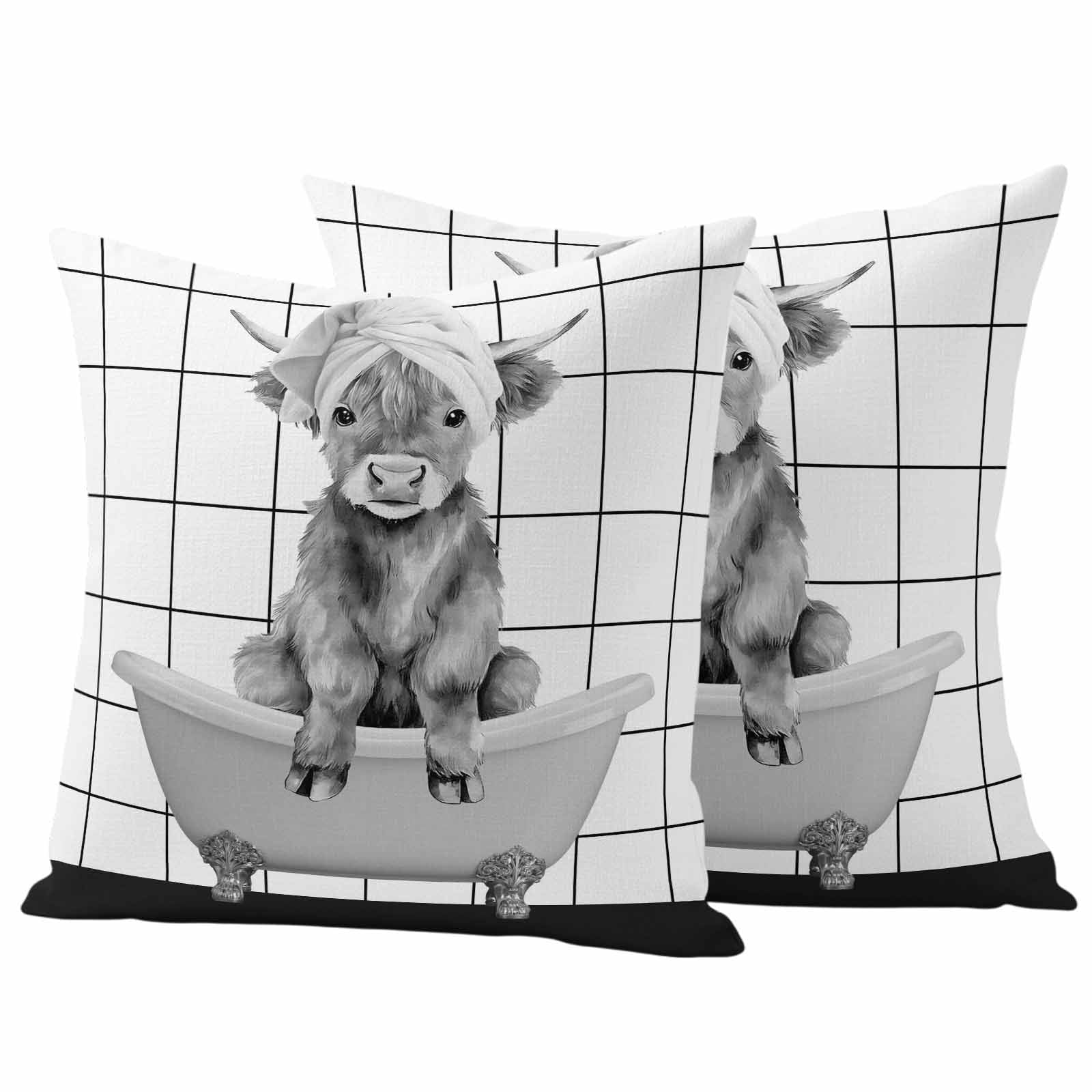 2 Pack Outdoor Waterproof Throw Pillow Covers,Farmhouse Funny Cow Retro ...